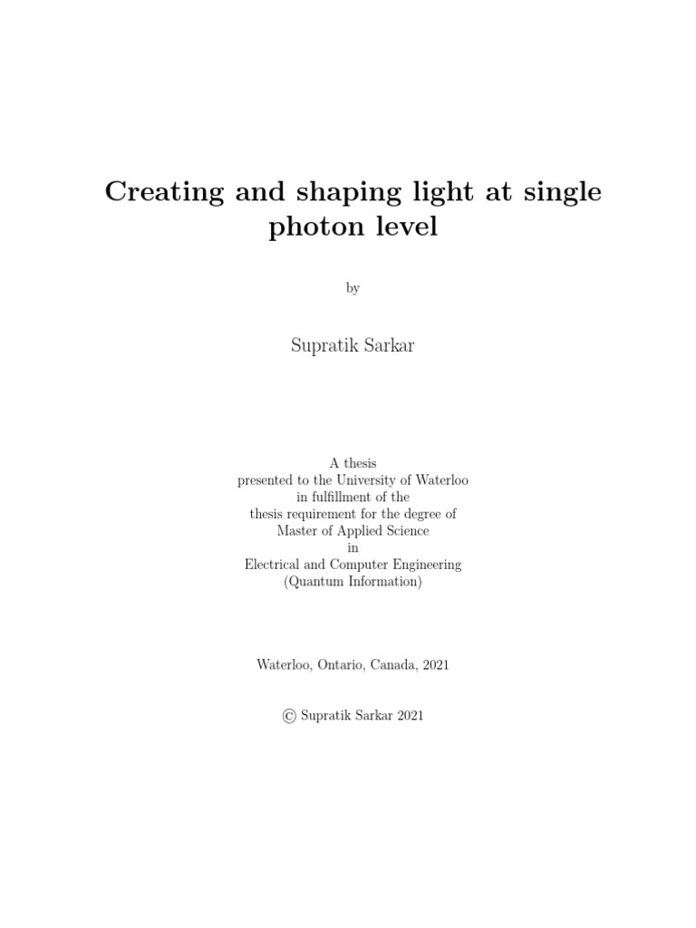 Creating and Shaping Light at Single Photon Level | PDF | Photon ...