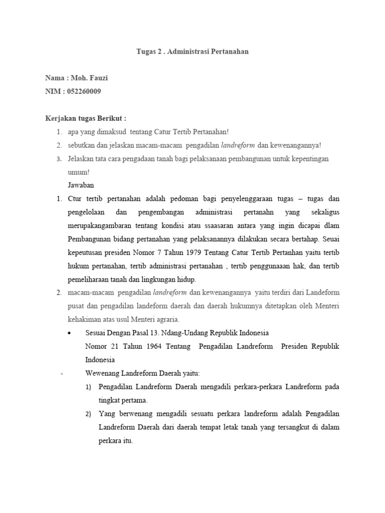 Tugas 2 - Moh. Fauzi. Administrasi Pertanahan | PDF | Hukum