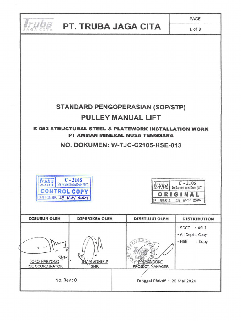 W-TJC-C2105-HSE-013 - 0 Standard Pengoperasian (SOP-STP) Pulley Manual ... W-TJC-C2105-HSE-013 - 0 Standard Pengoperasian (SOP-STP) Pulley Manual ...