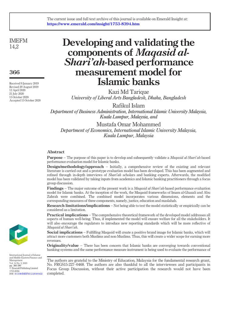 Developing and Validating The Components of Maqasid Al Shariah Based Performance Measurement ...