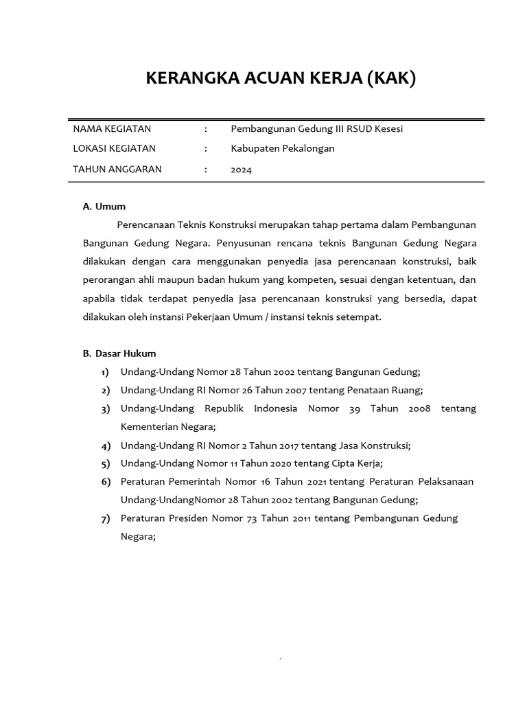 KAK Gedung RSUD | PDF