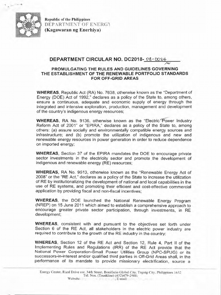 Doe DC 2018-08-0024 - Rps Off-Grid Rules | PDF