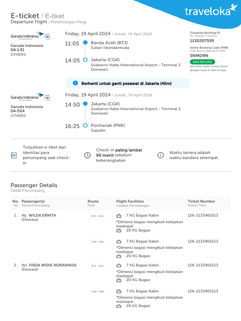 Wilda Ernita BTJ 5nmd9n PNK Flight Originating | PDF
