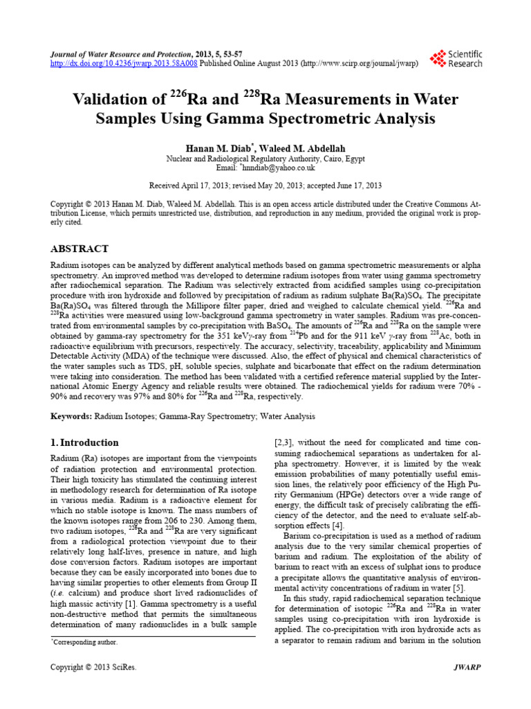 Validation of Sup 226 Sup Ra and Sup 228 | PDF | Gamma Ray ...