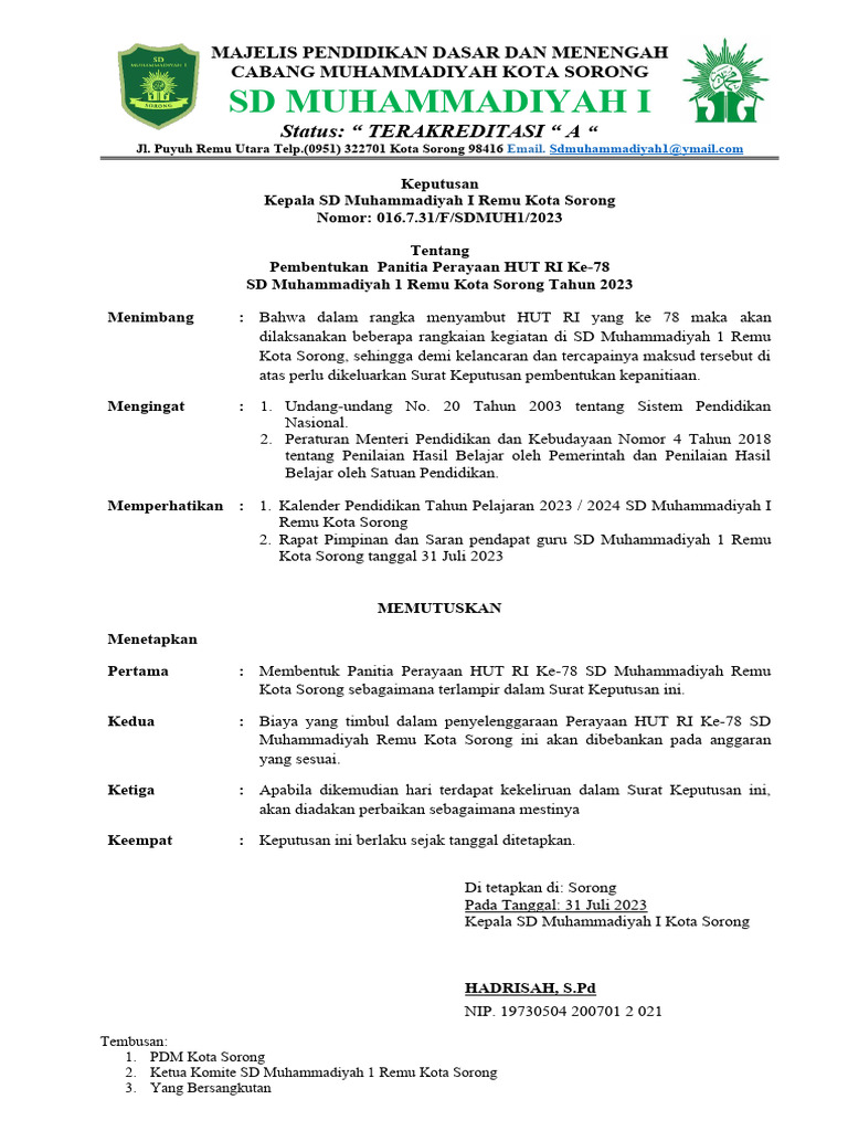 SK Panitia Hut Ri 2023 | PDF