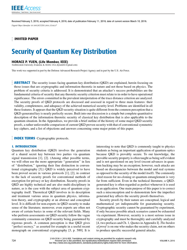 Security of Quantum Key Distribution | Download Free PDF | Cryptography | Computer Science