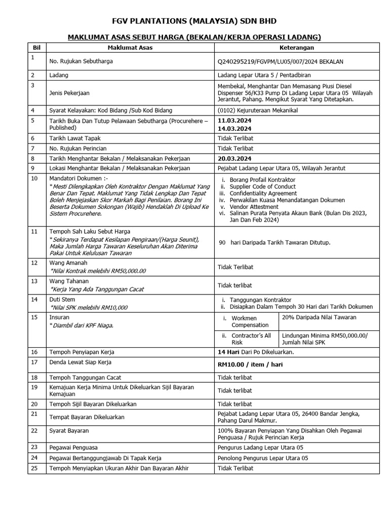 LAMPIRAN 7B MAKLUMAT ASAS SEBUT HARGA - Alatganti RFQ | PDF