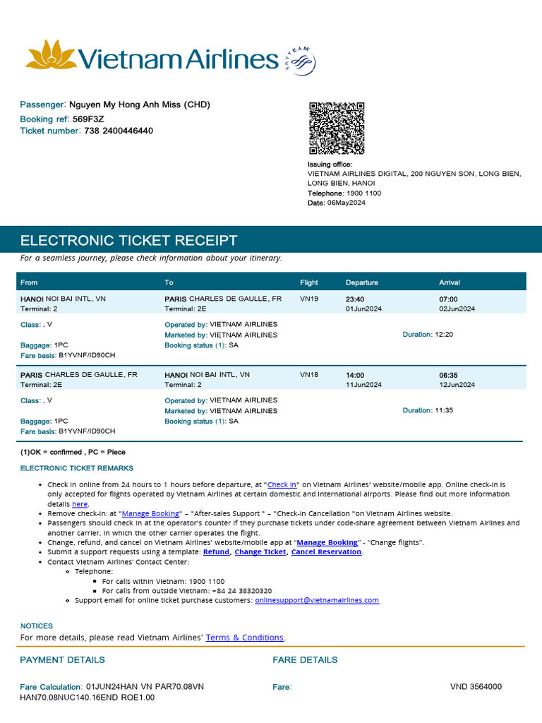 Electronic Ticket-EMD Receipt 01JUN For MY HONG ANH NGUYEN | PDF