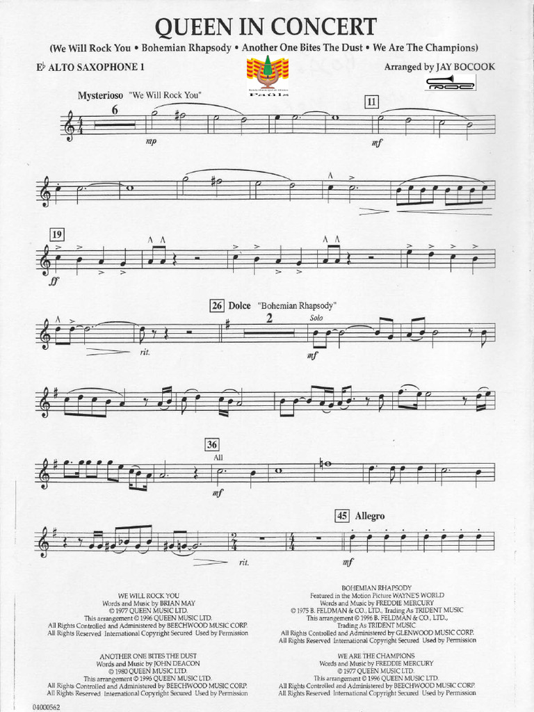 ALTO SAX 1 - QUEEN in Concert | PDF | Woodwind Instruments | Saxophone