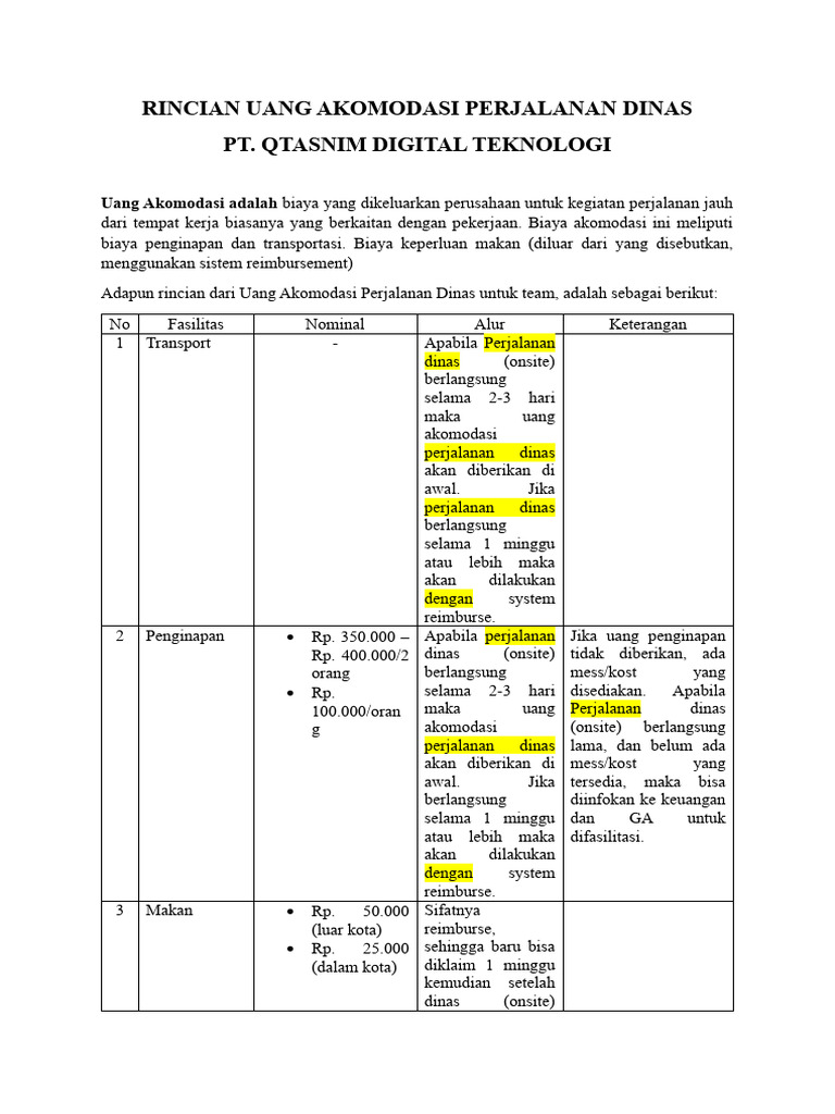 Rincian Uang Akomodasi Perjalanan Dinas | PDF Rincian Uang Akomodasi Perjalanan Dinas | PDF