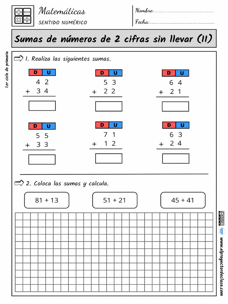Sumas de Numeros de 2 Cifras Sin Llevar 2 | PDF