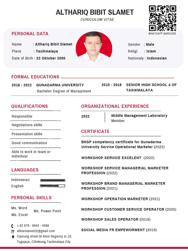 Althariq Bibit Slamet CV | PDF | Career & Growth