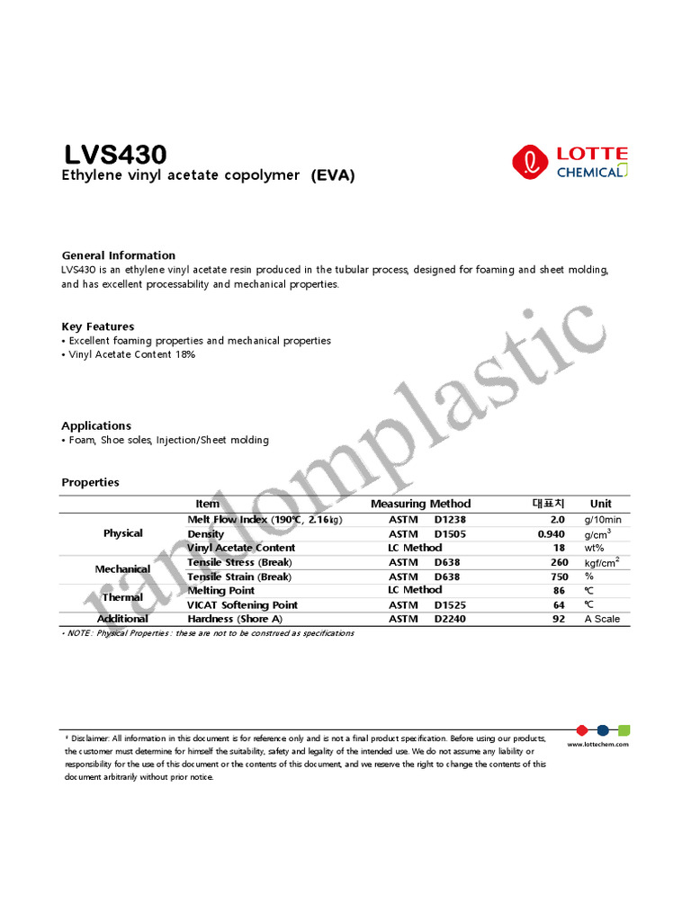 H T NH A Eva lvs430 Tds | PDF | Polymers | Building Materials