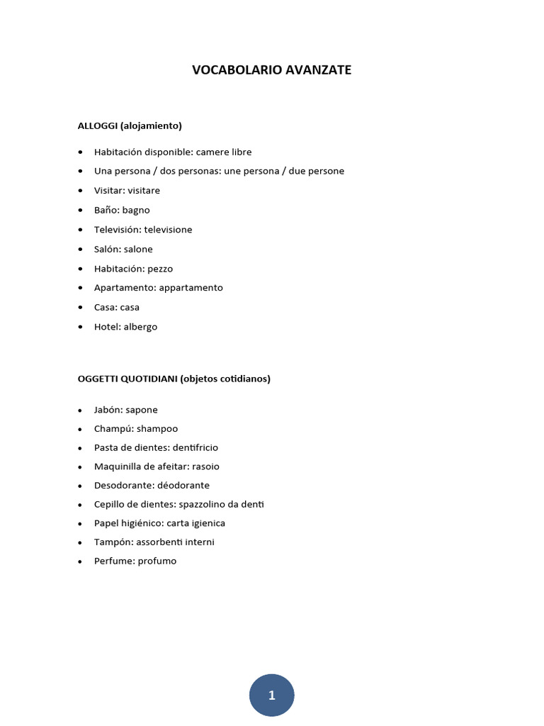 Vocabolario Avanzate | PDF