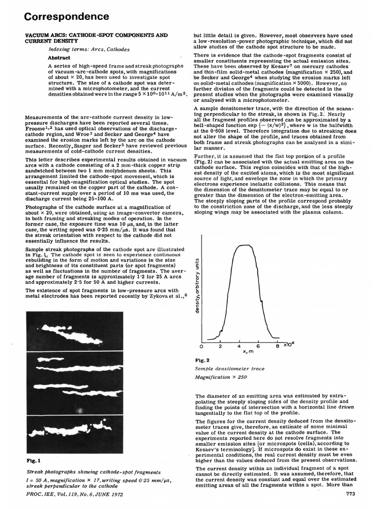 Vacuum Arcs Cathode-Spot Components and Current Density | PDF | Hysteresis | Electric Arc
