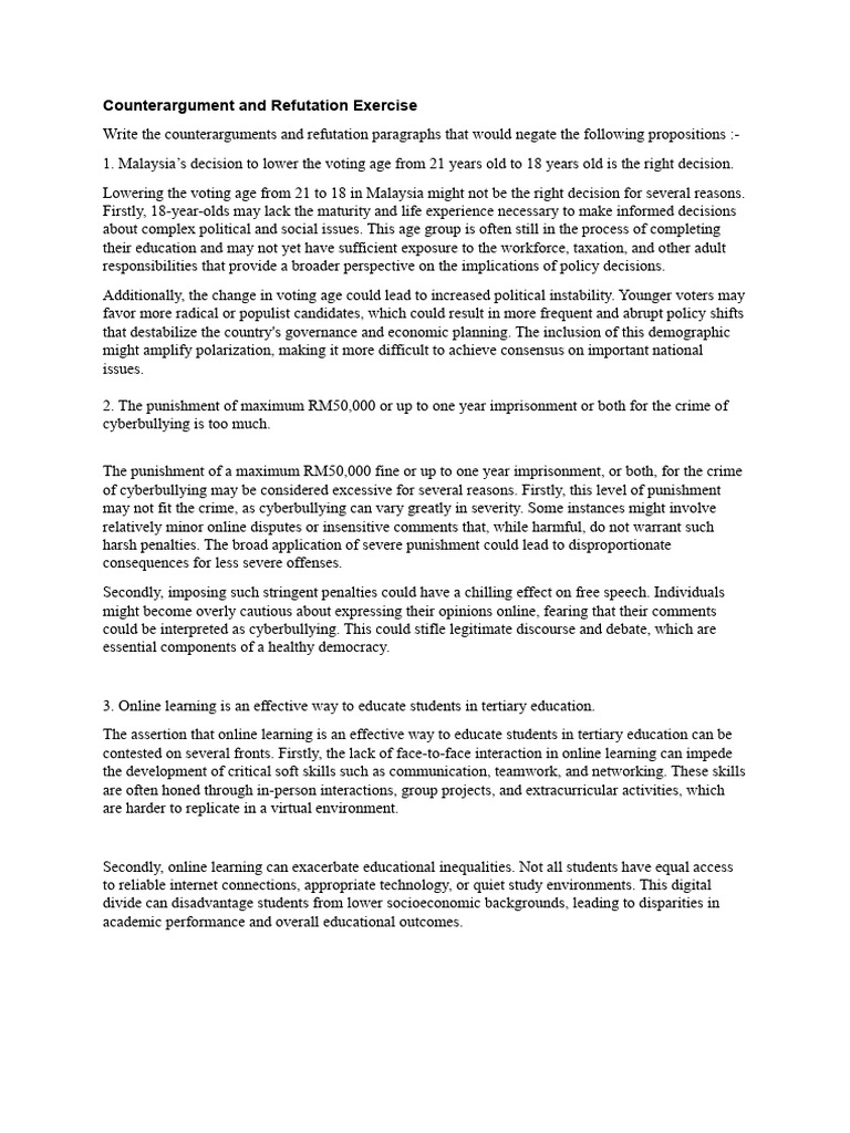 Counterargument and Refutation Exercise | PDF | Educational Technology ...