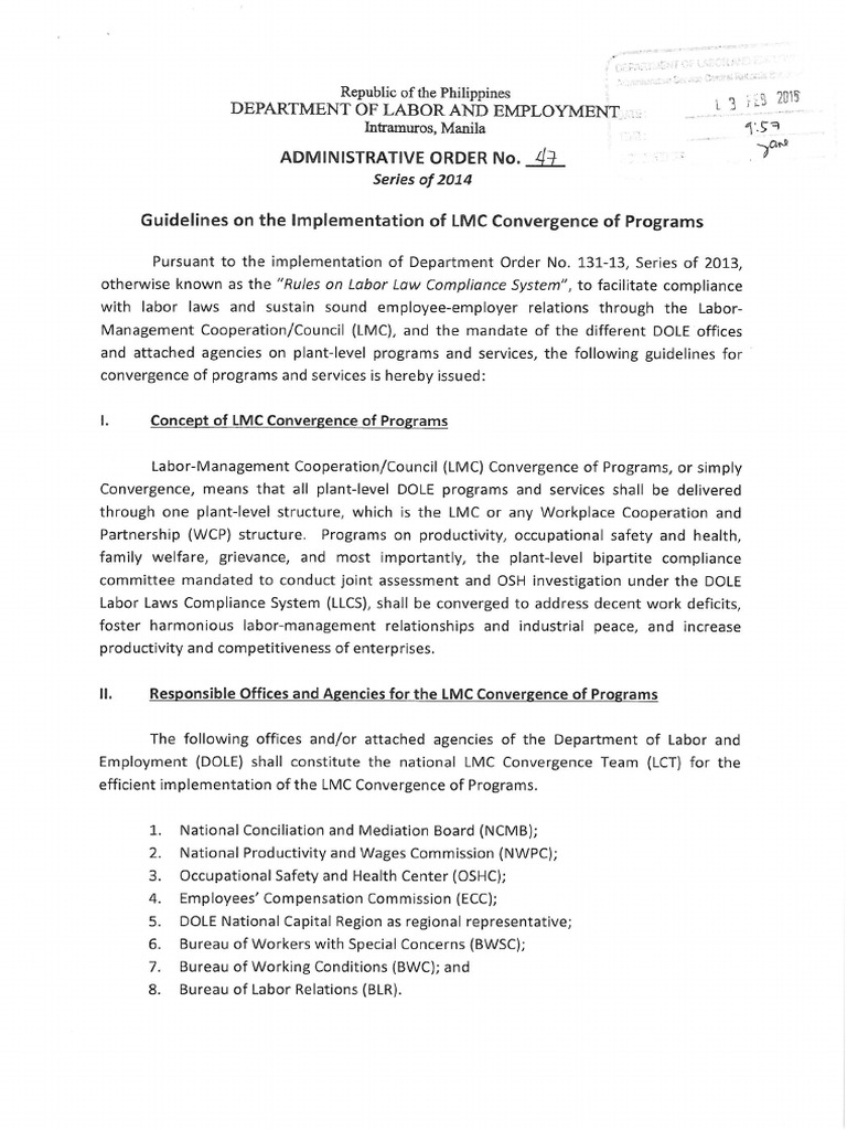 AO 47-15 Guideliness on the Implementation of LMC Convergence of Programs | PDF