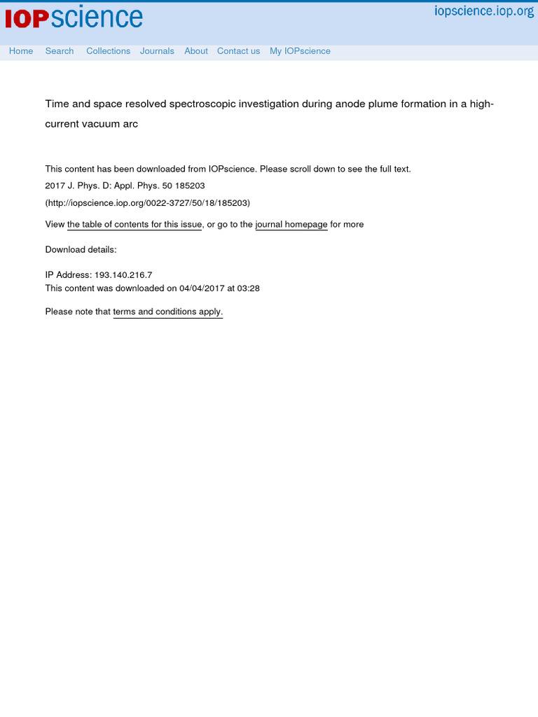 Time and Space Resolved Video Spectroscopy of The Vacuum Arc During The ...