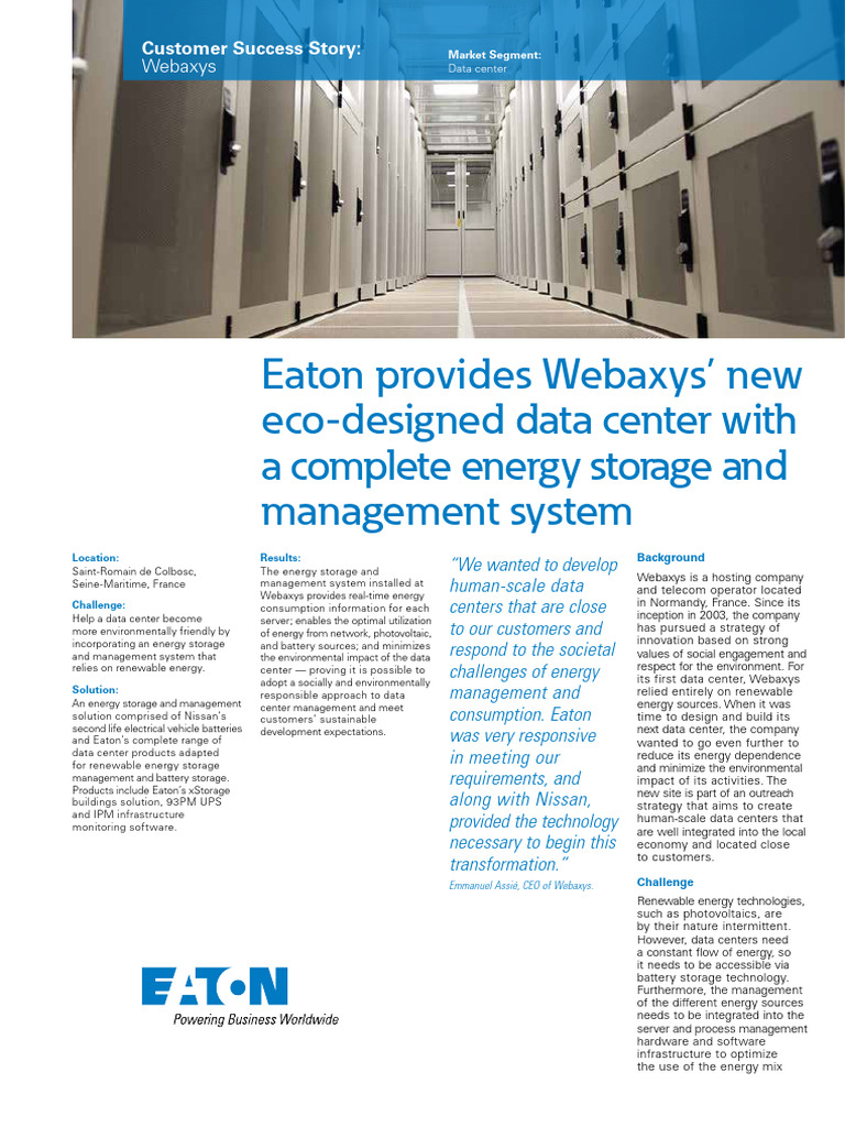 Eaton Provides Webaxys' New Eco-Designed Data Center With A Complete ...