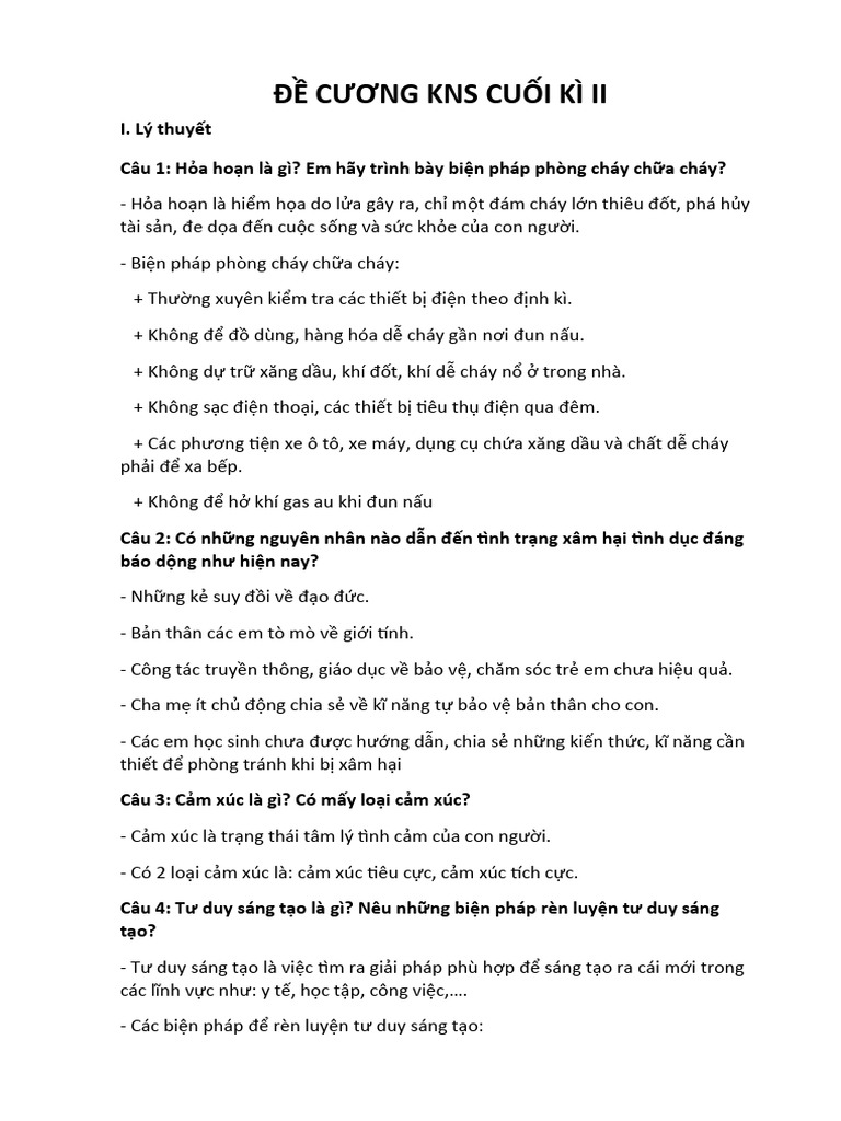 ĐỀ CƯƠNG KNS CUỐI KÌ II | PDF