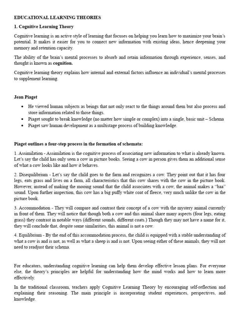 Overview of Educational Learning Theories | PDF | Constructivism ...
