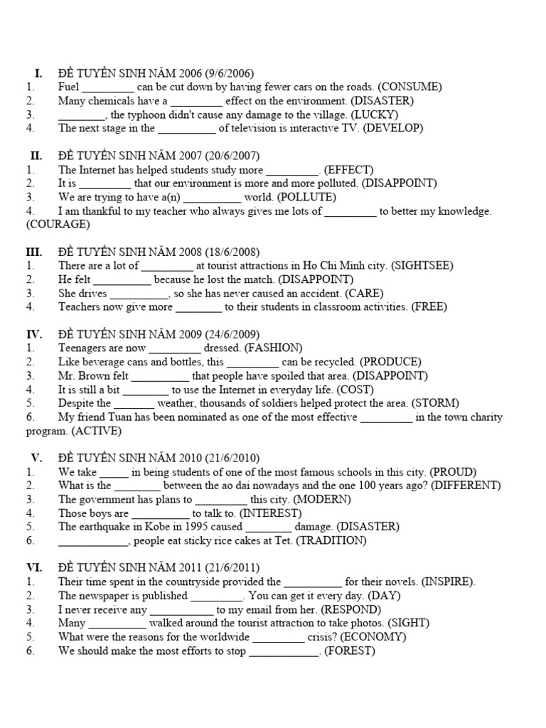English Exam Word Formation 2006-2015 | PDF