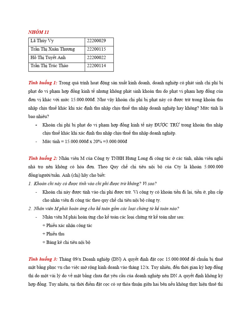 Tình huống thuế TNDN_Nhóm 11 | PDF