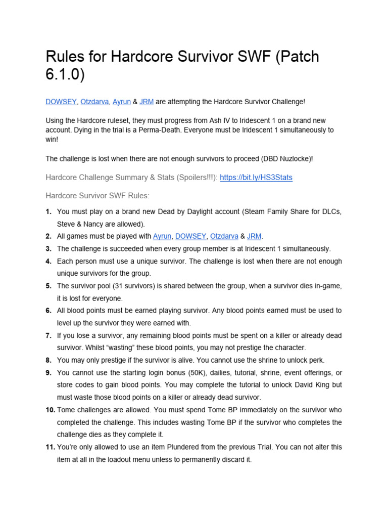 Rules For Hardcore Survivor (SWF) | PDF | Video Game Design | Game Design