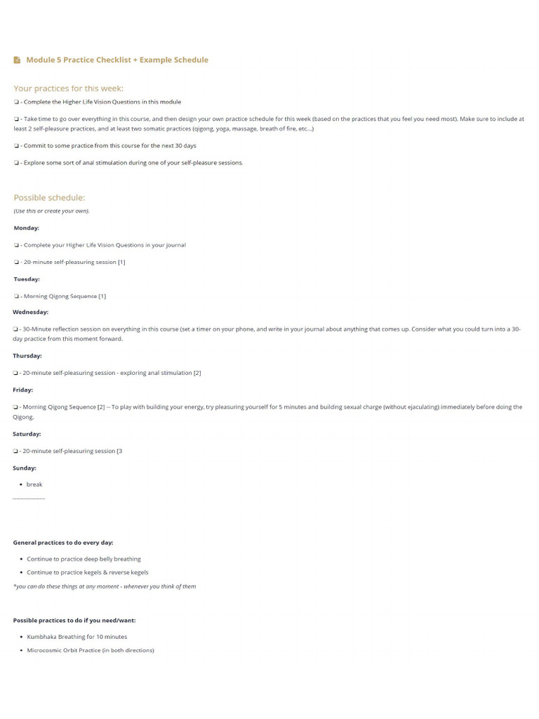 2.0 - Module 5 Practice Checklist + Example Schedule | PDF