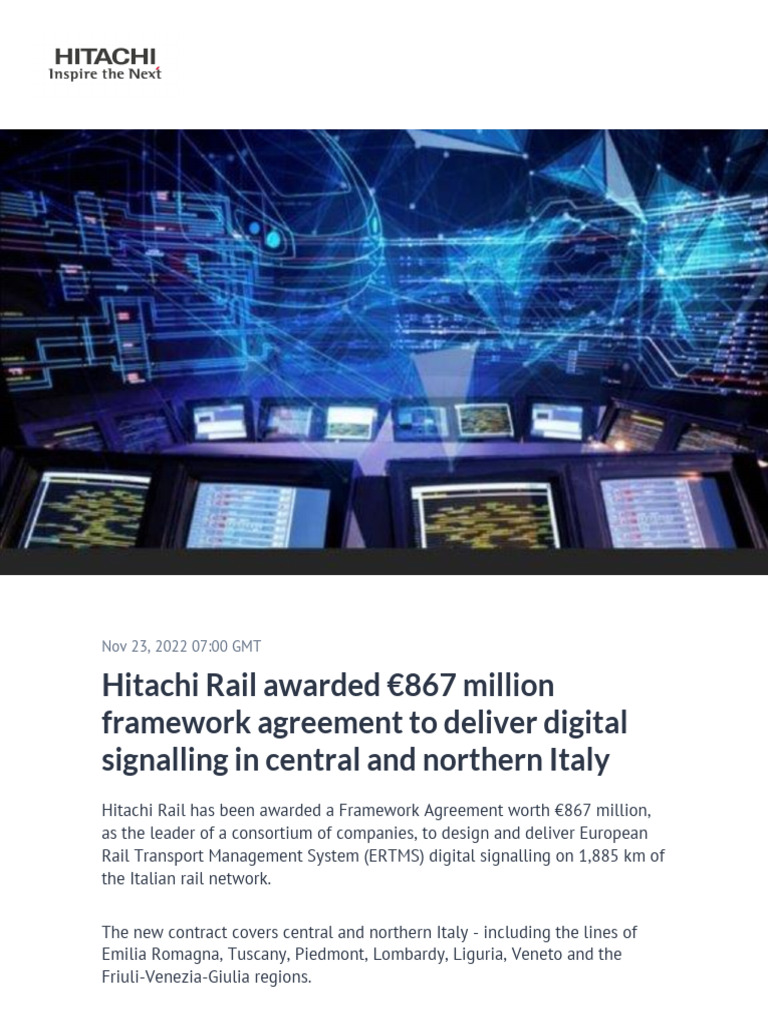 Hitachi Rail Awarded 867 Million Framework Agreement To Deliver Digital ...