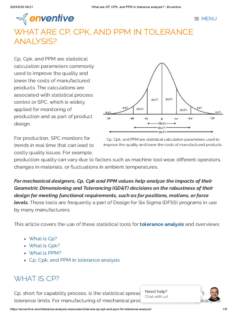 What Are CP, CPK, and PPM in Tolerance Analysis - Enventive | PDF | Engineering Tolerance ...