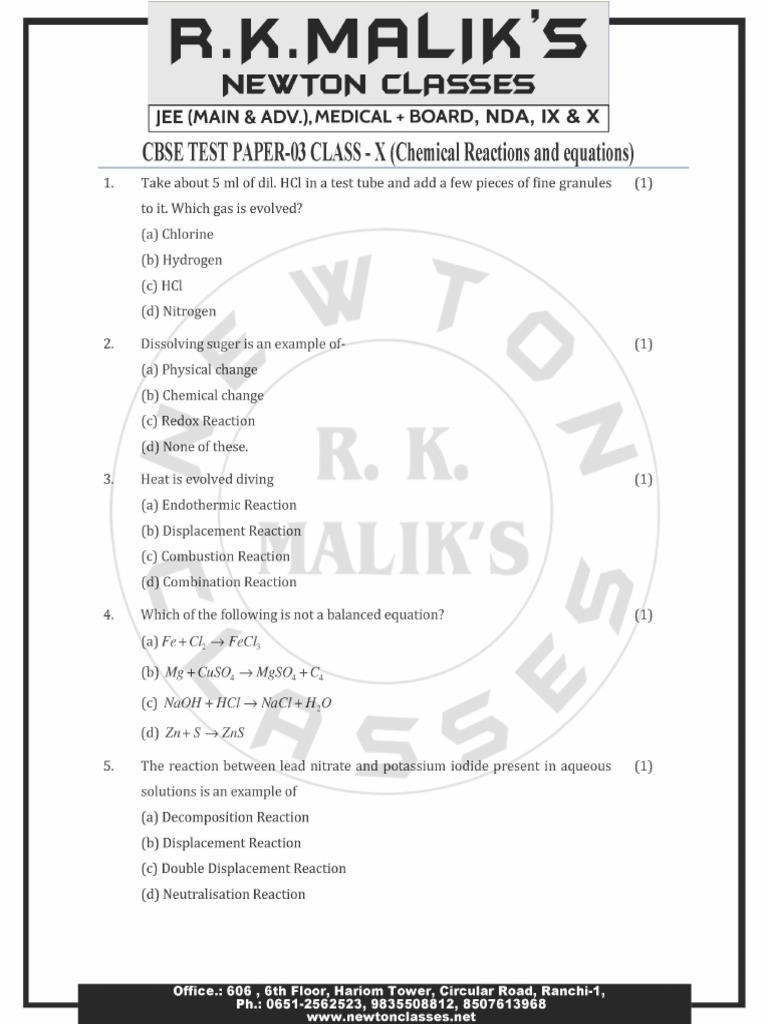 Chemical Reactions and Equations T3 BB | PDF