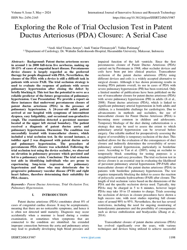 Exploring The Role of Trial Occlusion Test in Patent Ductus Arteriosus ...