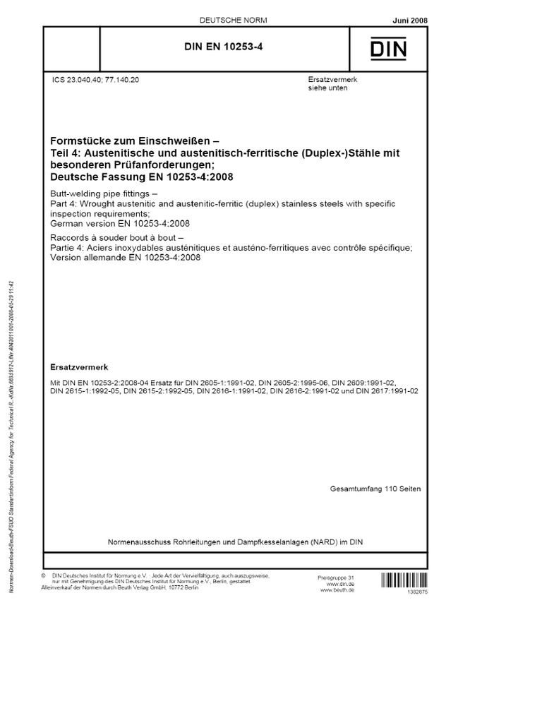 Din - en - 10253-4 2008 | PDF