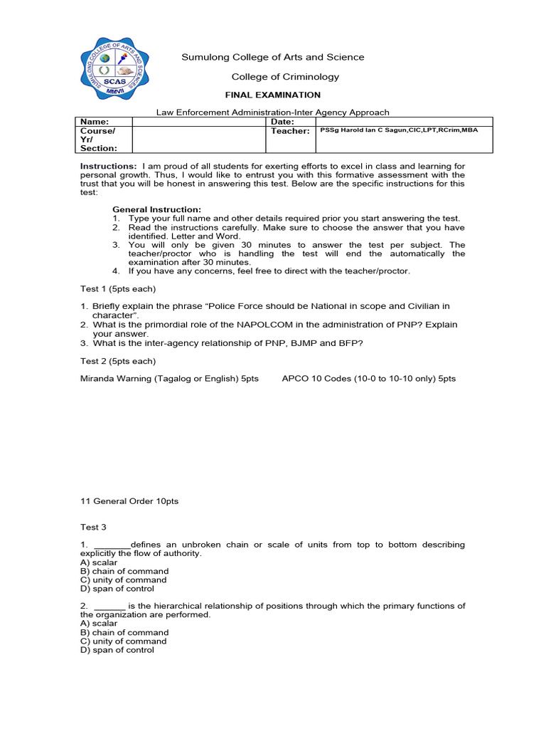 Law Enforcement Administration Exam Guide | PDF