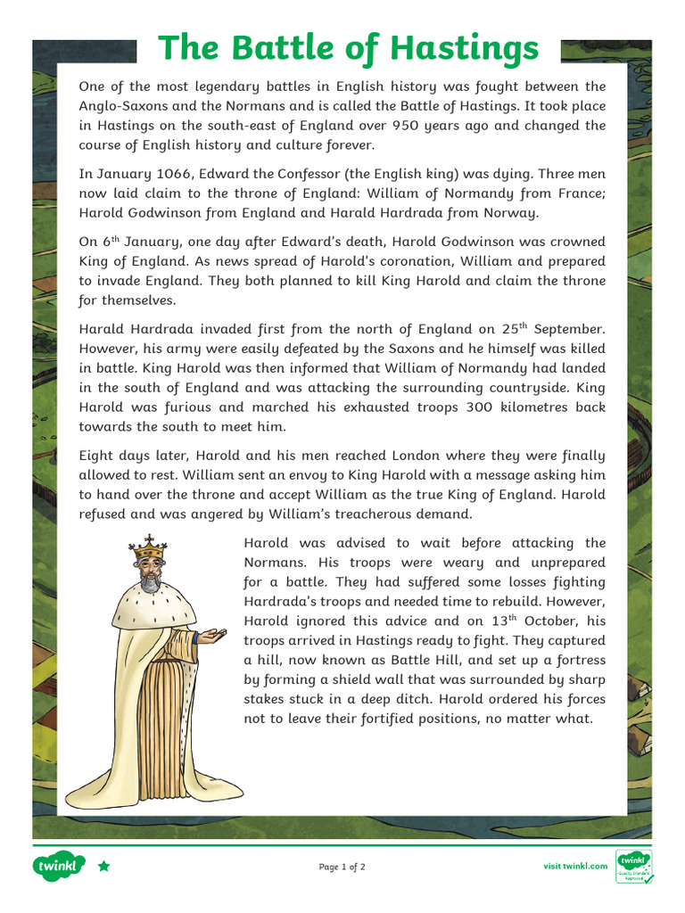 Grade 7 History Battle-Of-Hastings-Differentiated-Reading-Comprehension ...