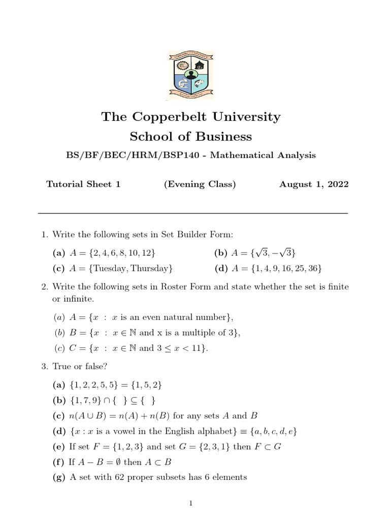 140 Tutorial Sheet 1-1 | PDF | Mathematics | Mathematical Concepts
