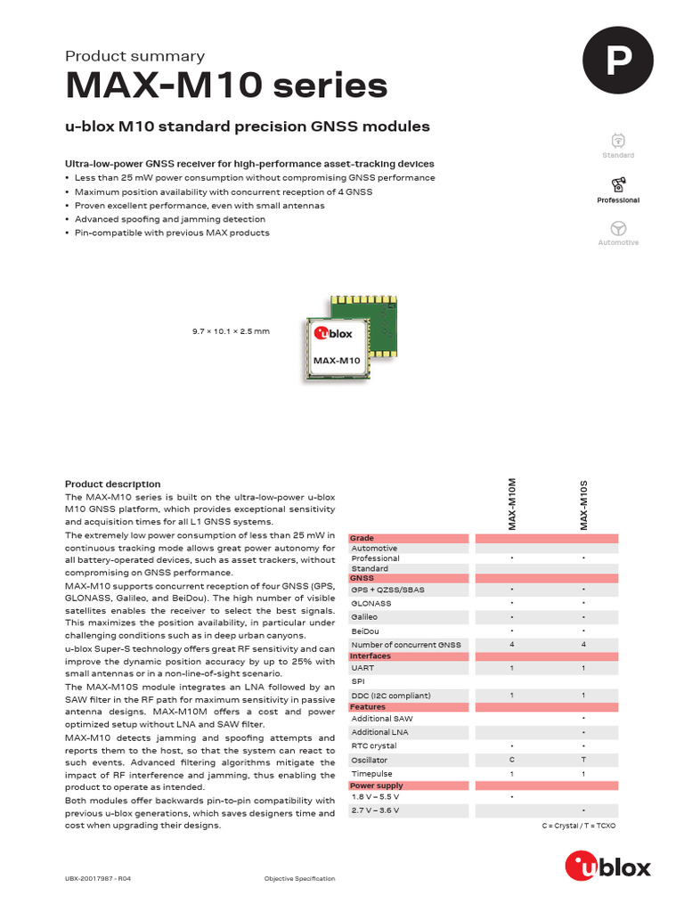 MAX-M10 ProductSummary UBX-20017987 | PDF | Computing ...