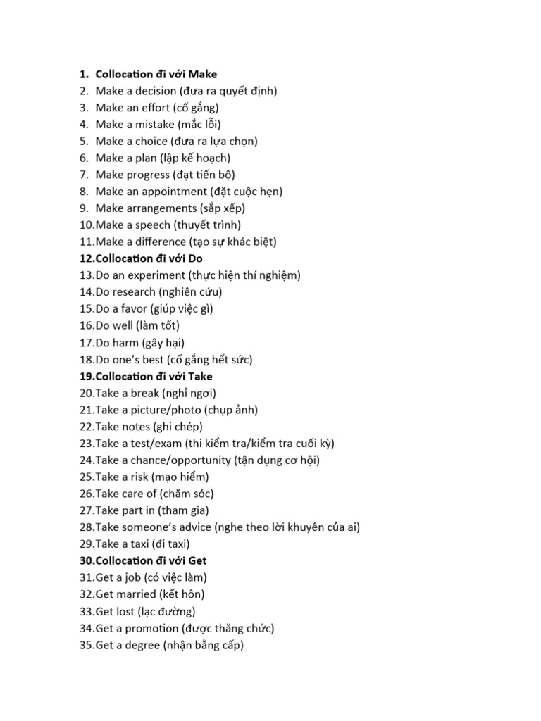 Collocation Đi V I Make | PDF