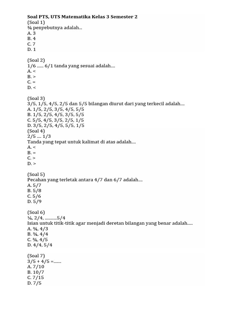 Soal MTK Kelas 3 SD | PDF
