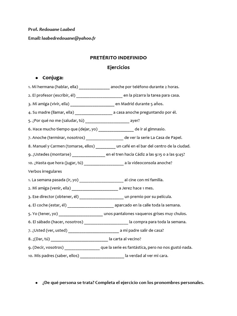 Ejercicios de Pretérito Indefinido | PDF | Juegos y actividades | Hogar ...