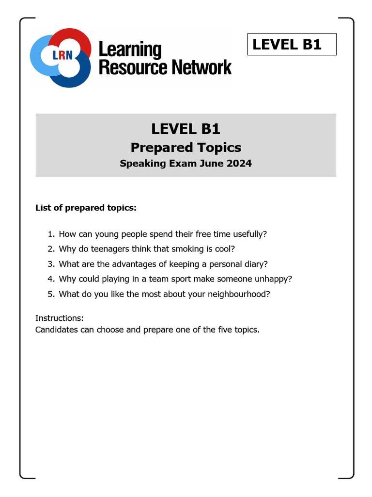 LRN June 2024 Speaking Prepared Topics | PDF