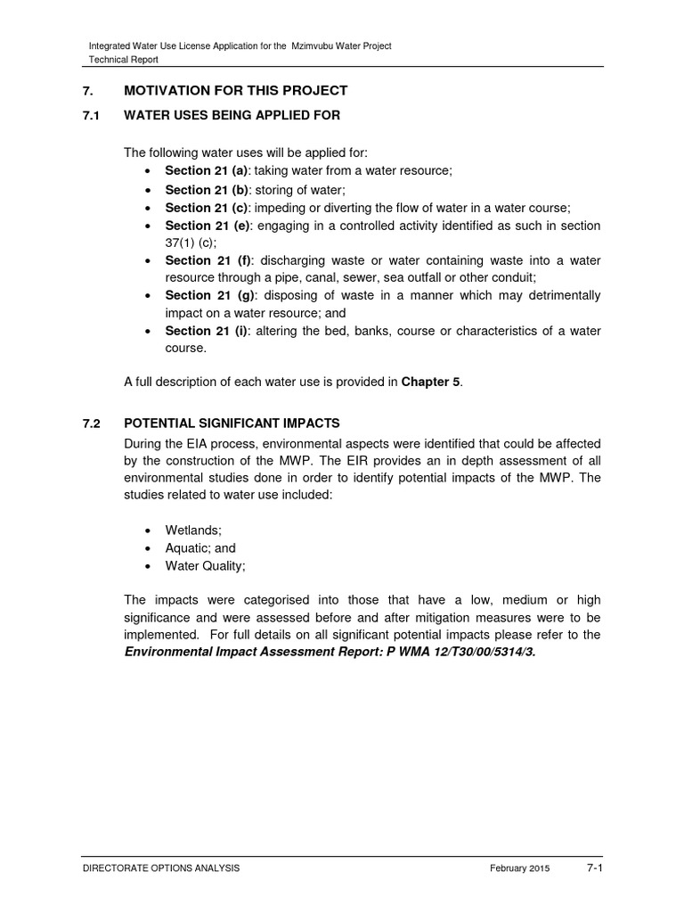 Mzimvubu WULA - Final Technical Report Part 7 (Chapter 7 To Chapter 14 ...