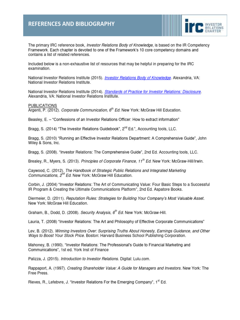 Investor Relations Resources Guide | PDF | Stocks | Securities (Finance)