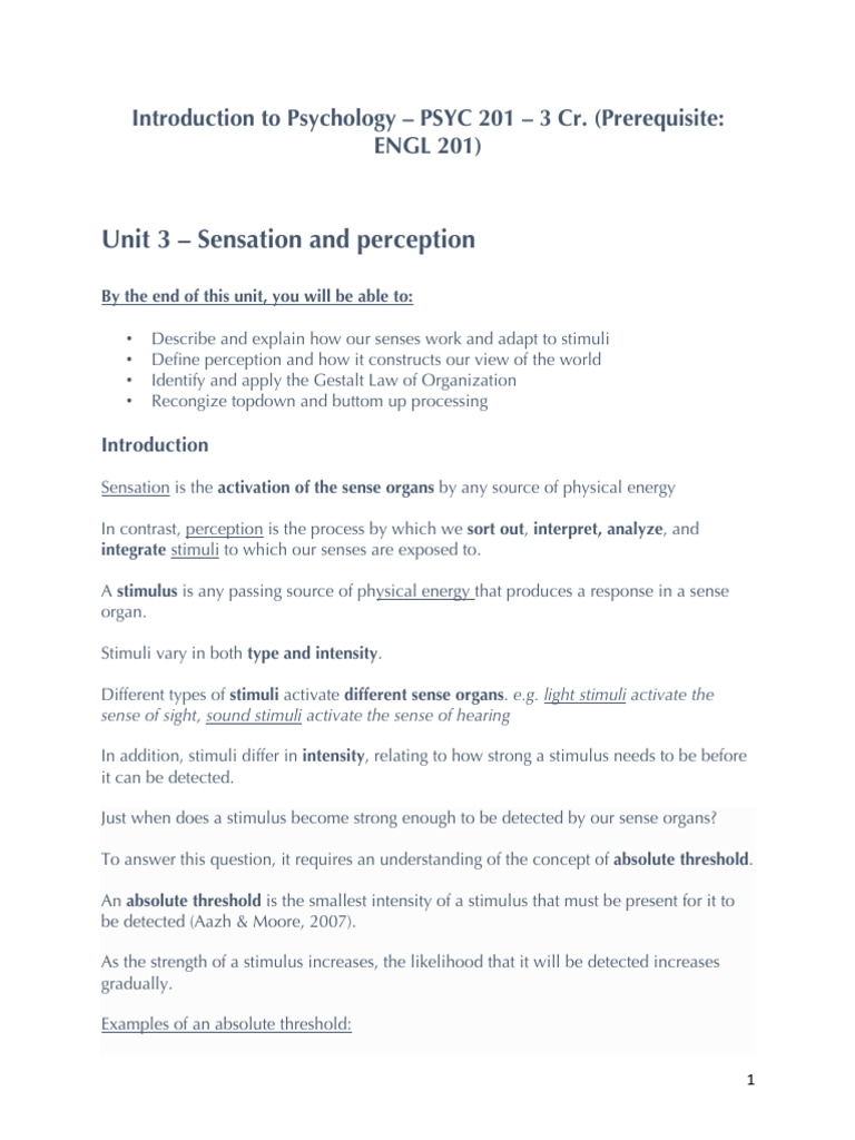 Sensation and Perception Overview | PDF | Taste | Perception