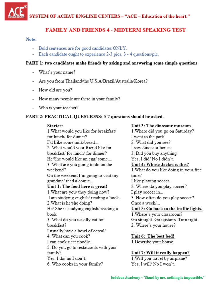 Midterm Speaking Test Guide for ACE | PDF | Self-Improvement
