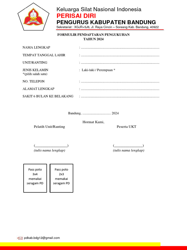 Formulir Pendaftaran UKT Perisai Diri | PDF