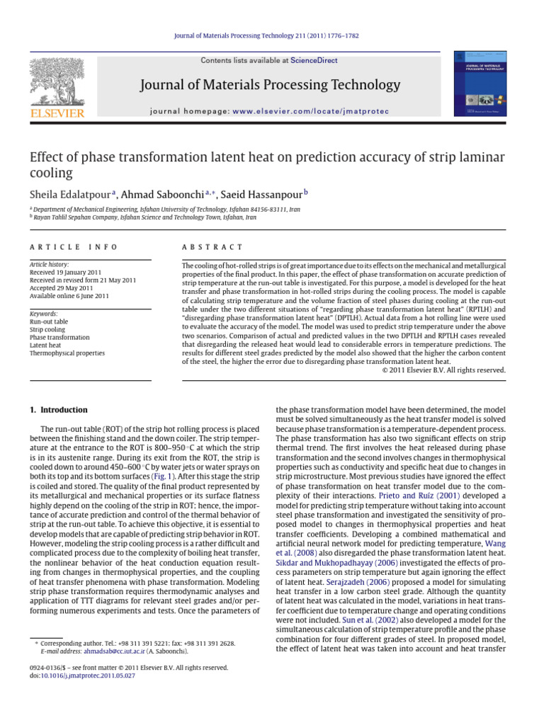 Effect of Phase Transformation Latent Heat Cooling Model | Download ...
