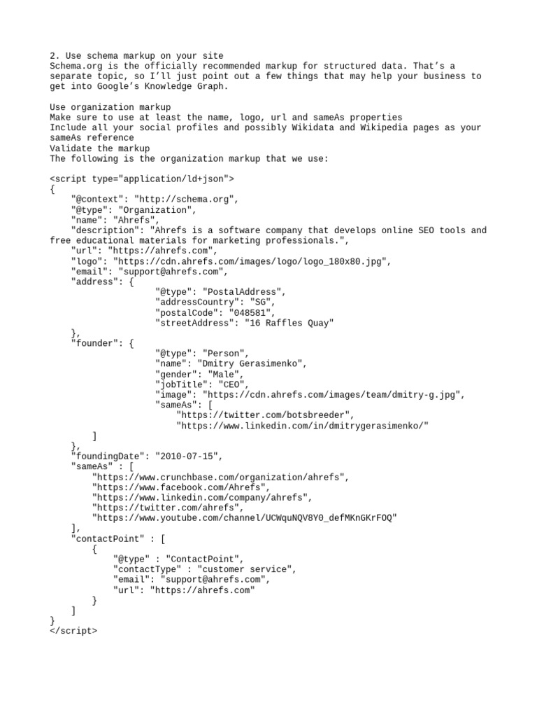 Schema Sample of Ahref Own Organization | PDF