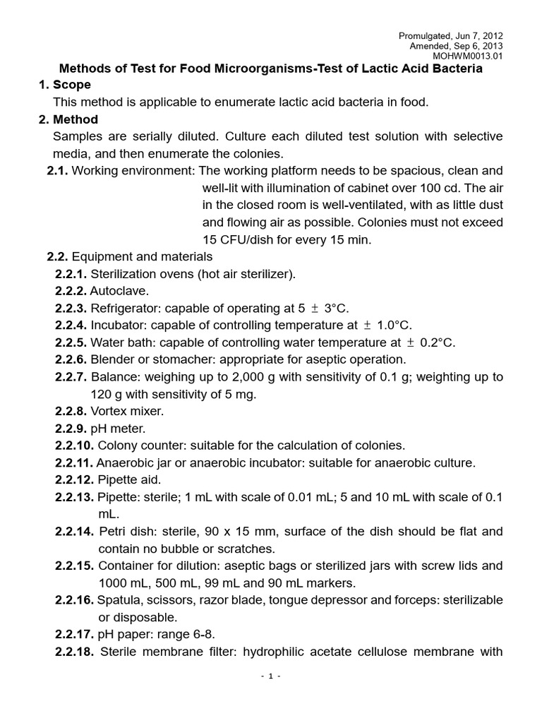 Methods of Test For Food Microorganisms-Test of Lactic Acid Bacteria ...